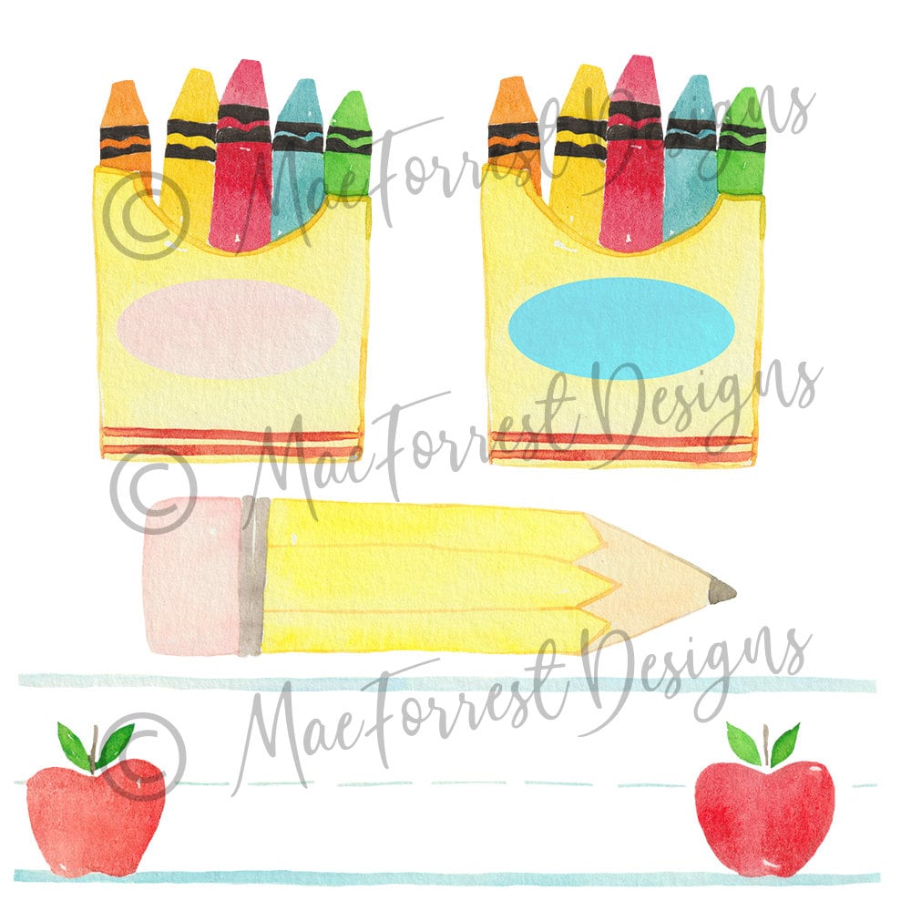 Customizable Back to School Watercolor Clipart Bundle - School Supply ...