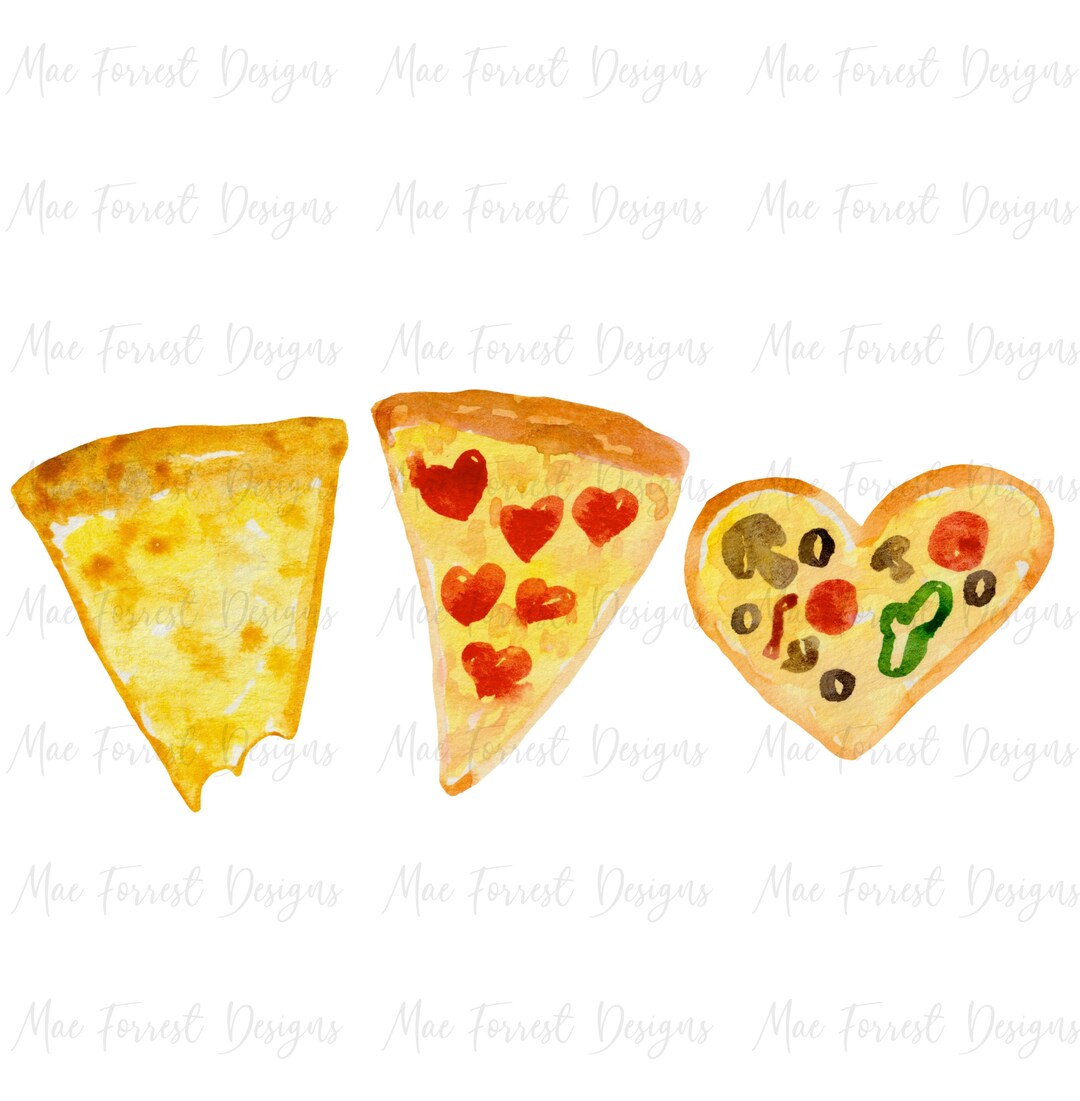 Watercolor Valentine’s Day Pizza Clipart - Heart Pepperoni Pizza ...