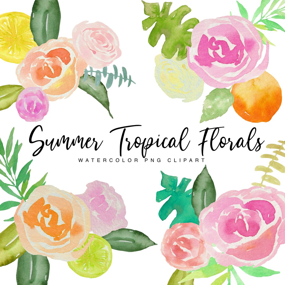 Watercolor Summer Floral Clipart - Transparent Bright Summer Flowers ...
