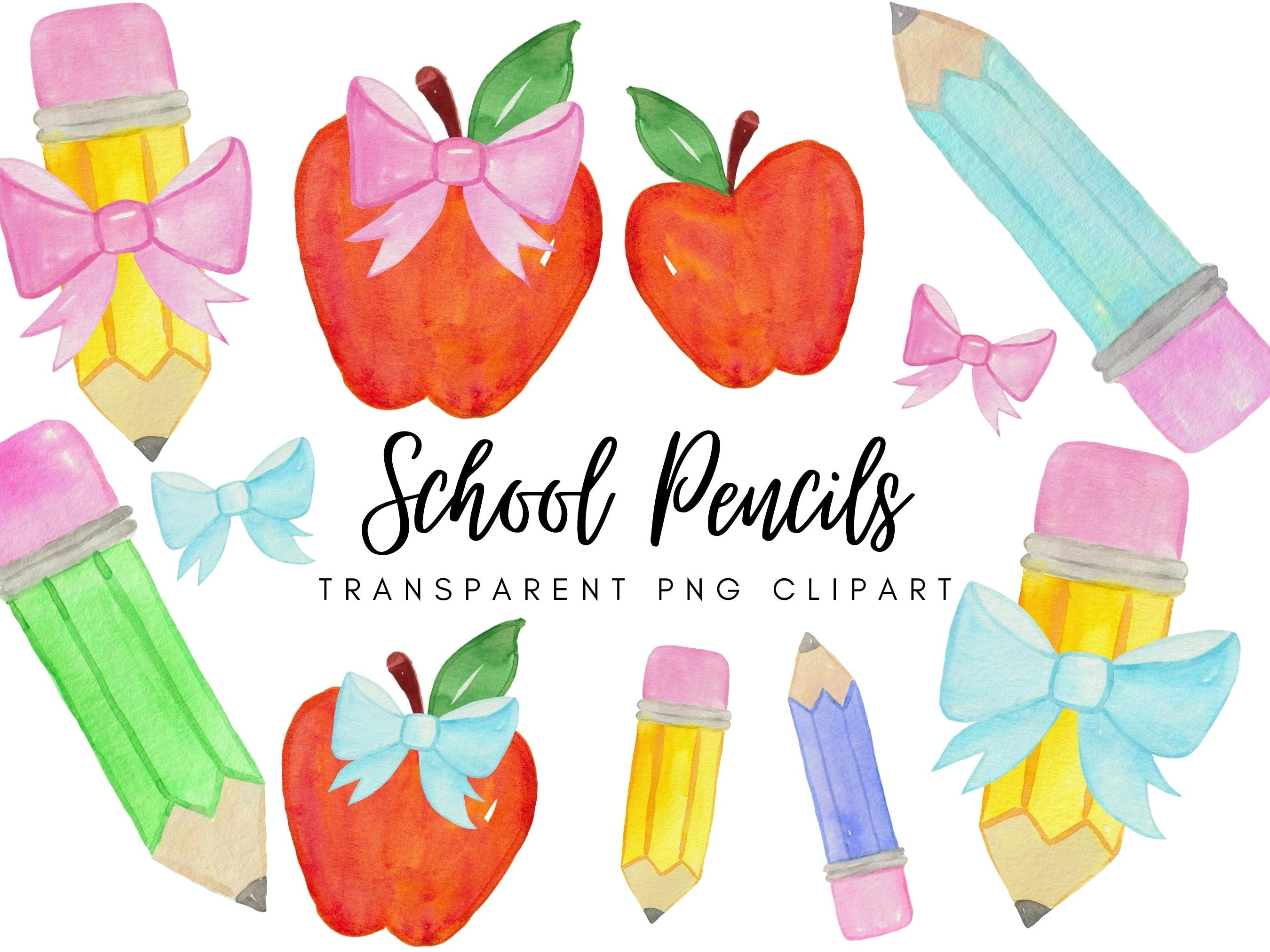 Watercolor School Pencils & Apples Clip Art - Digital Download ...