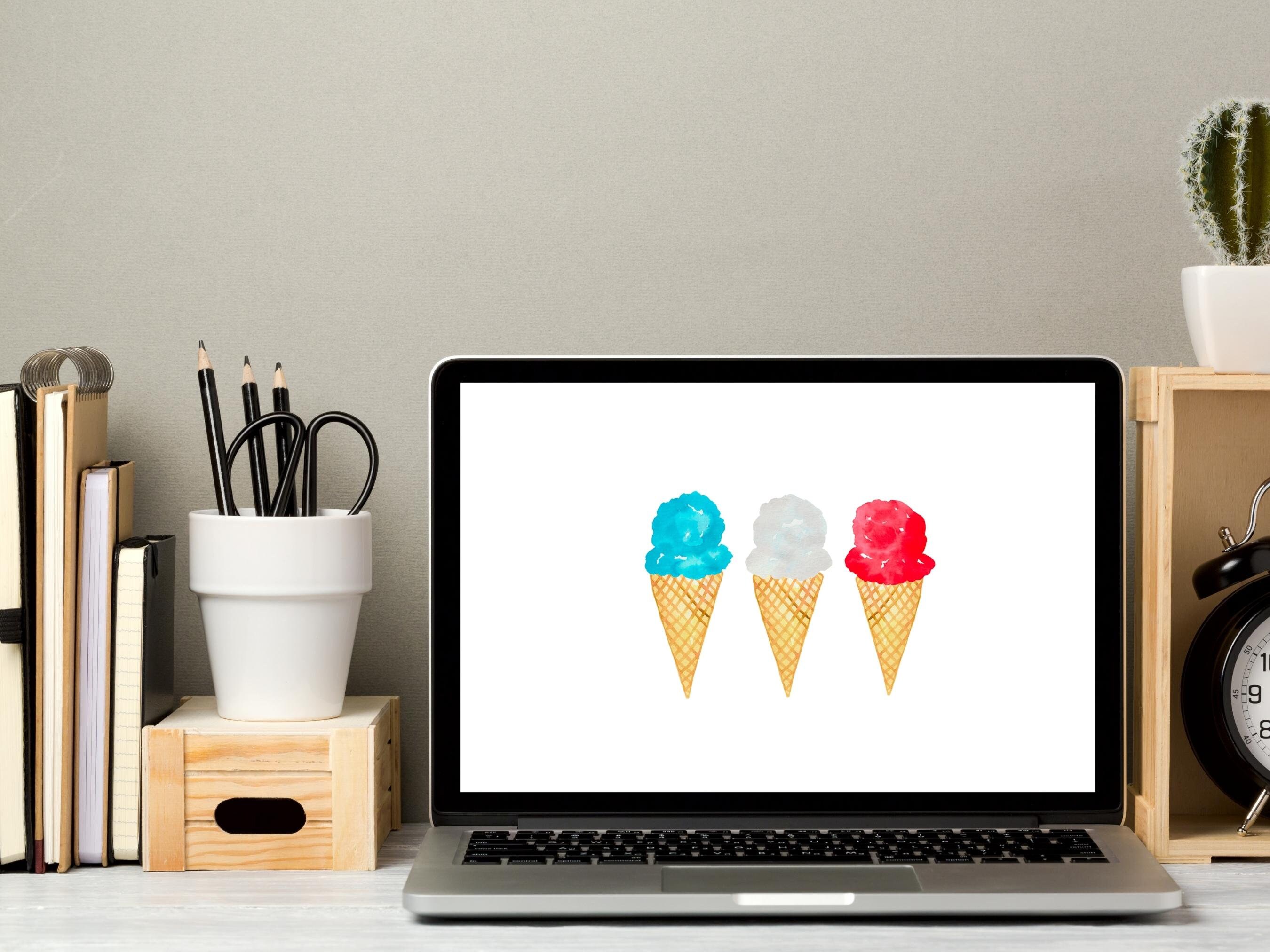 Watercolor Patriotic 4th of July Ice Cream Cones - Transparent Summer ...