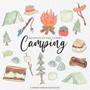 Camping Watercolor Clip Art - Summer Lake Graphics - Personal ...