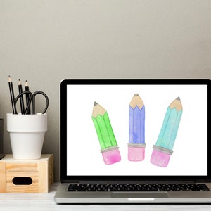 Watercolor School Pencils & Apples Clip Art - Digital Download ...