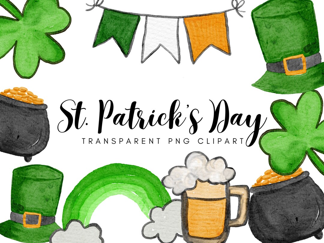 Watercolor St. Patrick’s Day Clipart - Rainbow, Shamrock, Pot of Gold ...