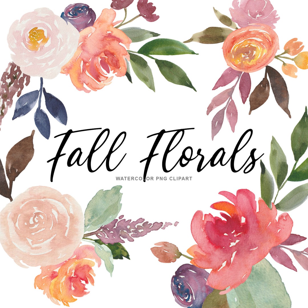 Fall Floral Flowers Watercolor PNG Clip Art Bundle - Flower Floral Clip ...