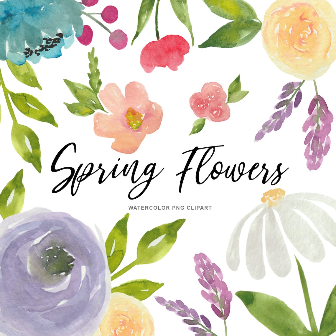 Watercolor Spring Flower Clip Art Floral Watercolor Graphic - Etsy