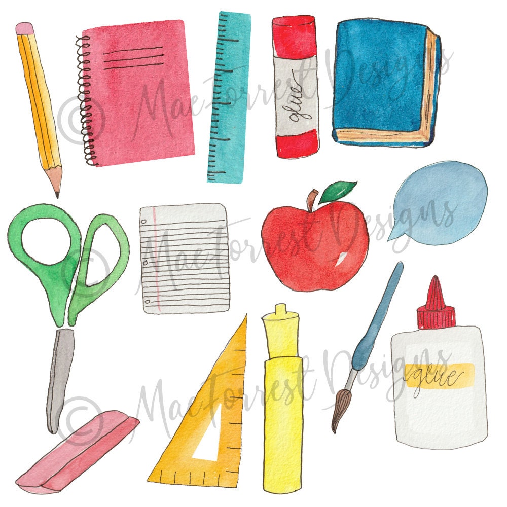 Back to School Clipart Bundle School Supply Clip Art Graphics ...