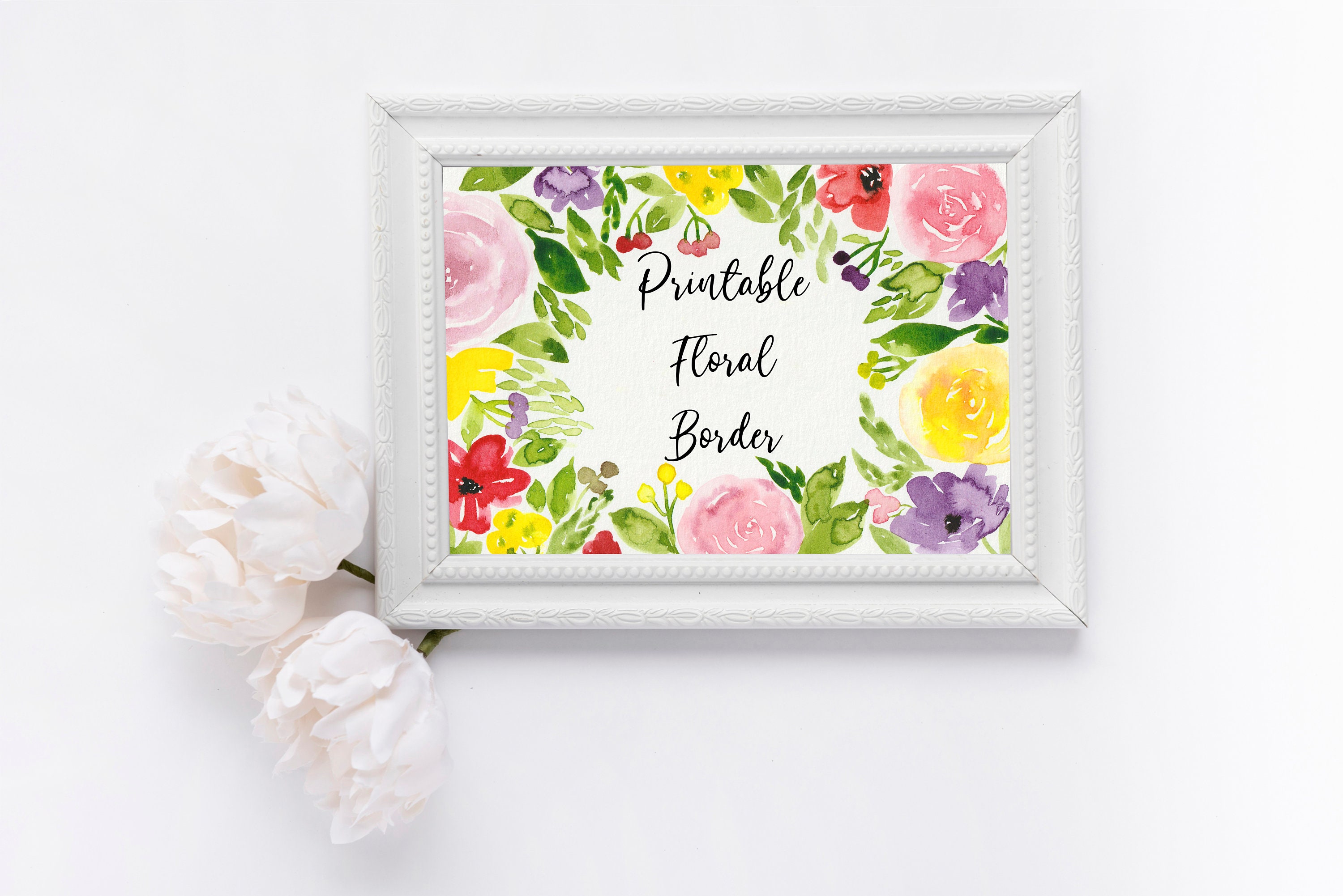 Printable Floral Border Watercolor Art Print - Flower PNG Graphics ...