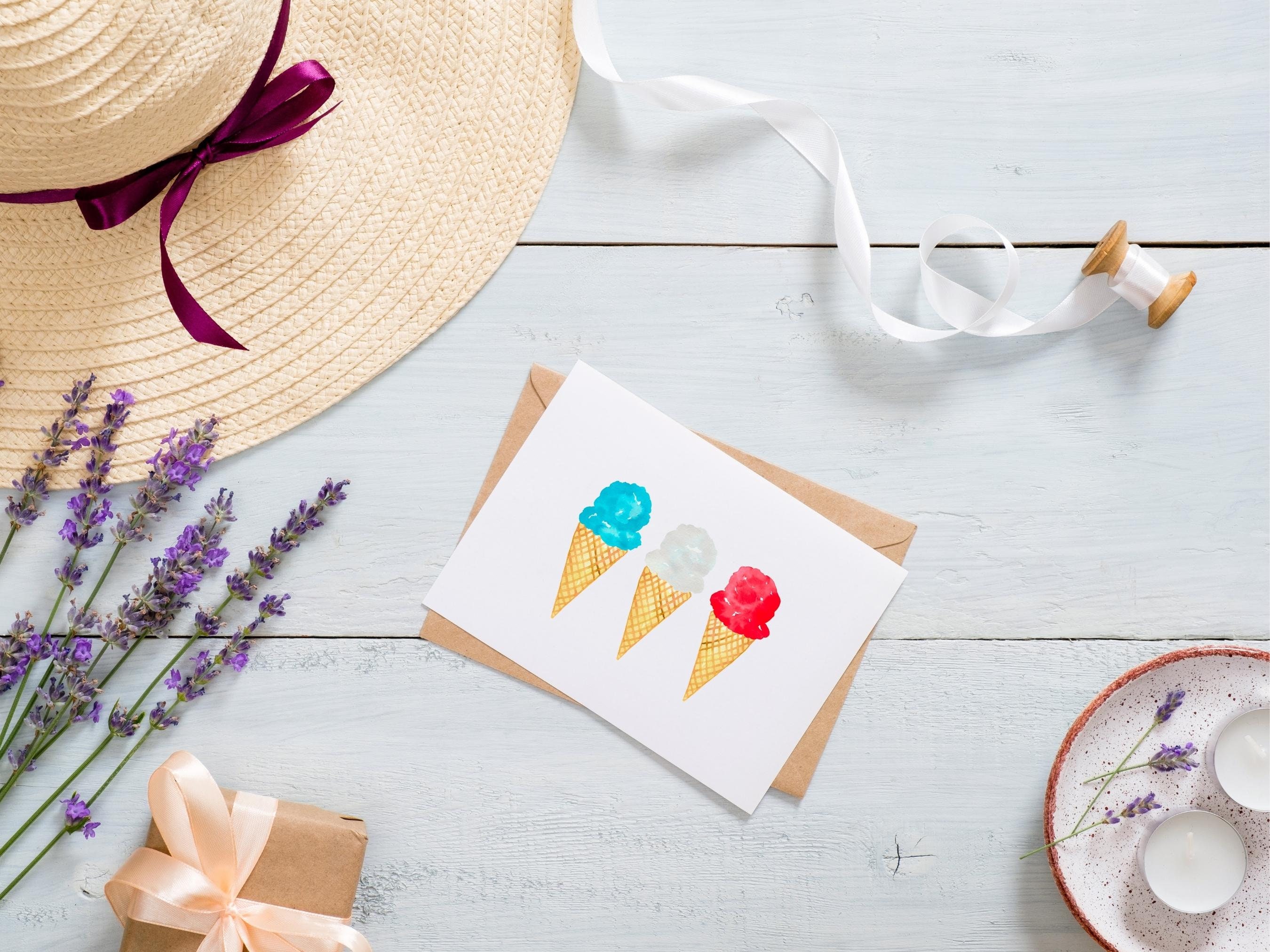 Watercolor Patriotic 4th of July Ice Cream Cones - Transparent Summer ...