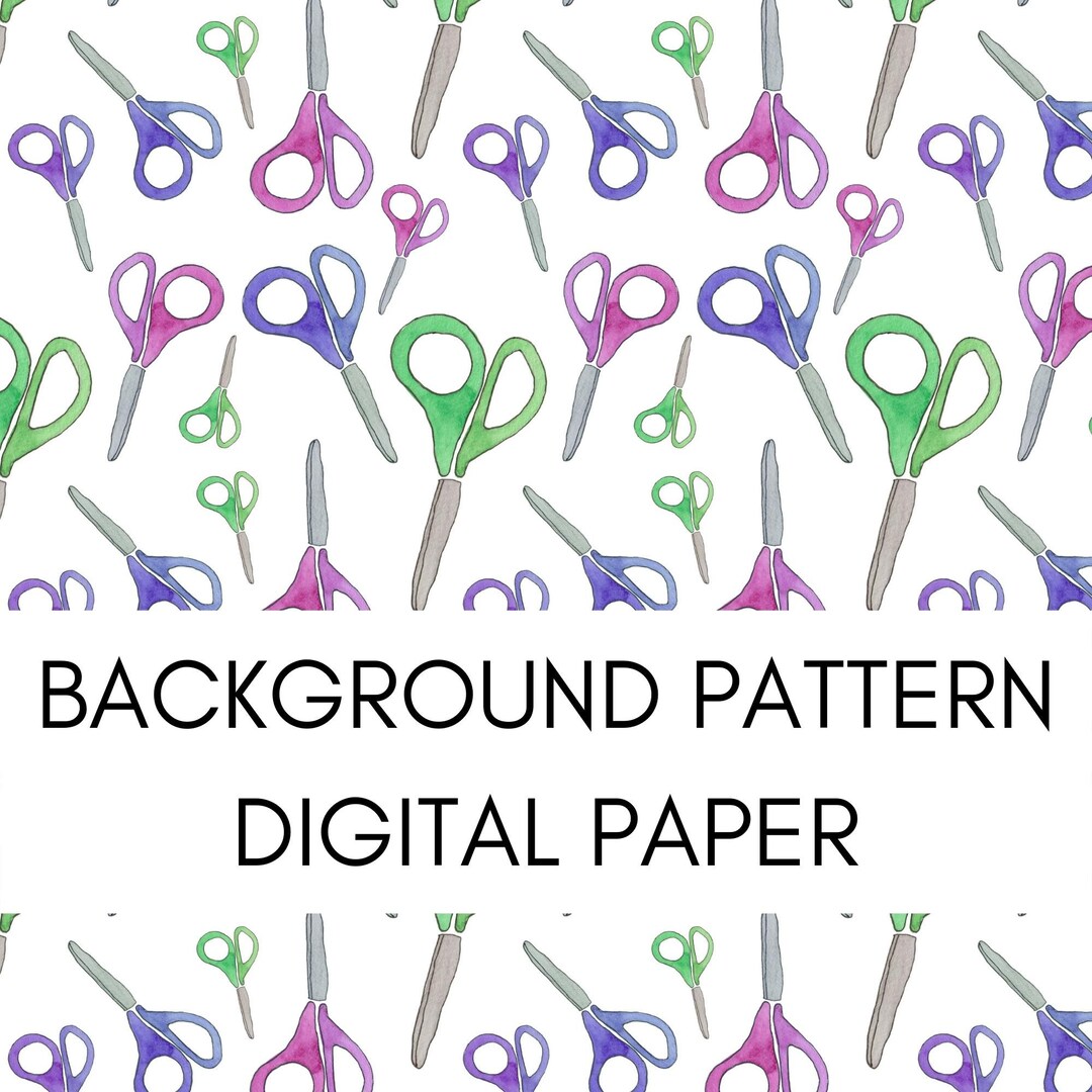 Watercolor School Supply Scissors Digital Scrapbook Paper Pattern ...