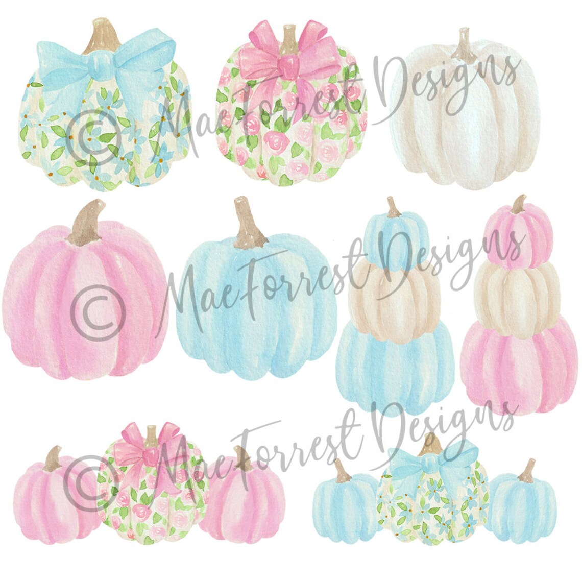 Watercolor Floral Patterned Pumpkin Clip Art Transparent Fall Floral ...