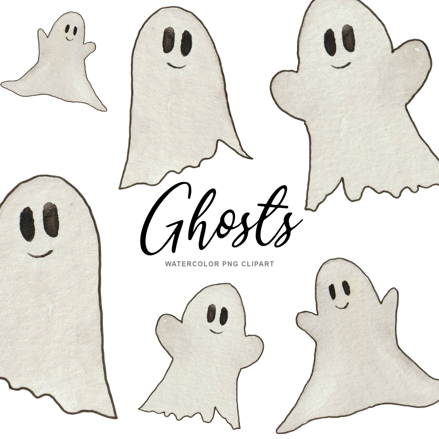 Watercolor Halloween Ghost Bundle - Downloadable Printable PNG Ghosts ...