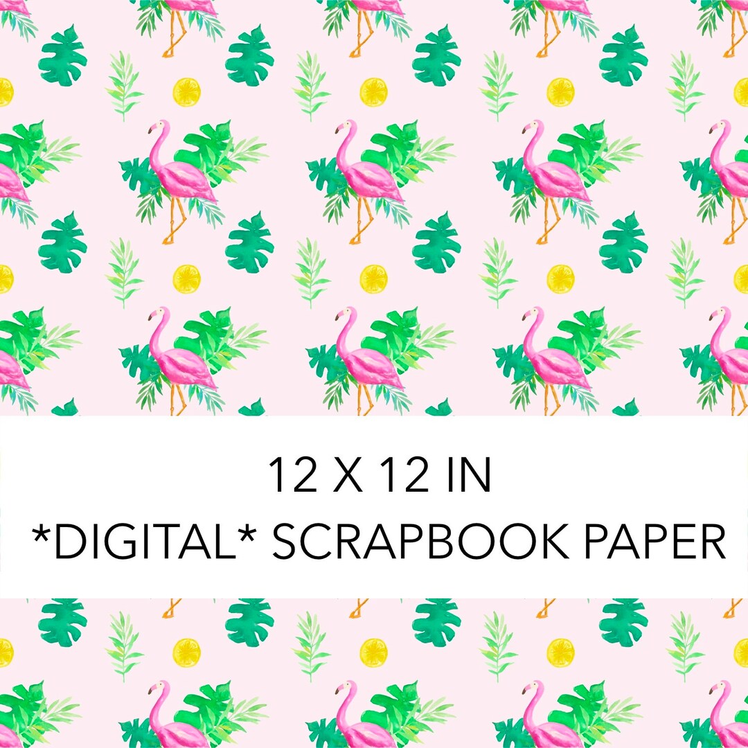 Summer Tropical Flamingo Digital Scrapbook Paper - Printable Instant ...