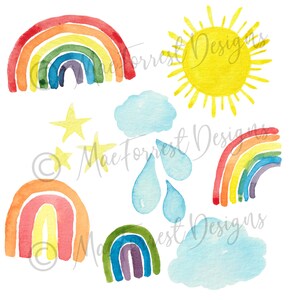 Rainbow Watercolor Clip Art - Colorful Weather Rainbow Graphic ...