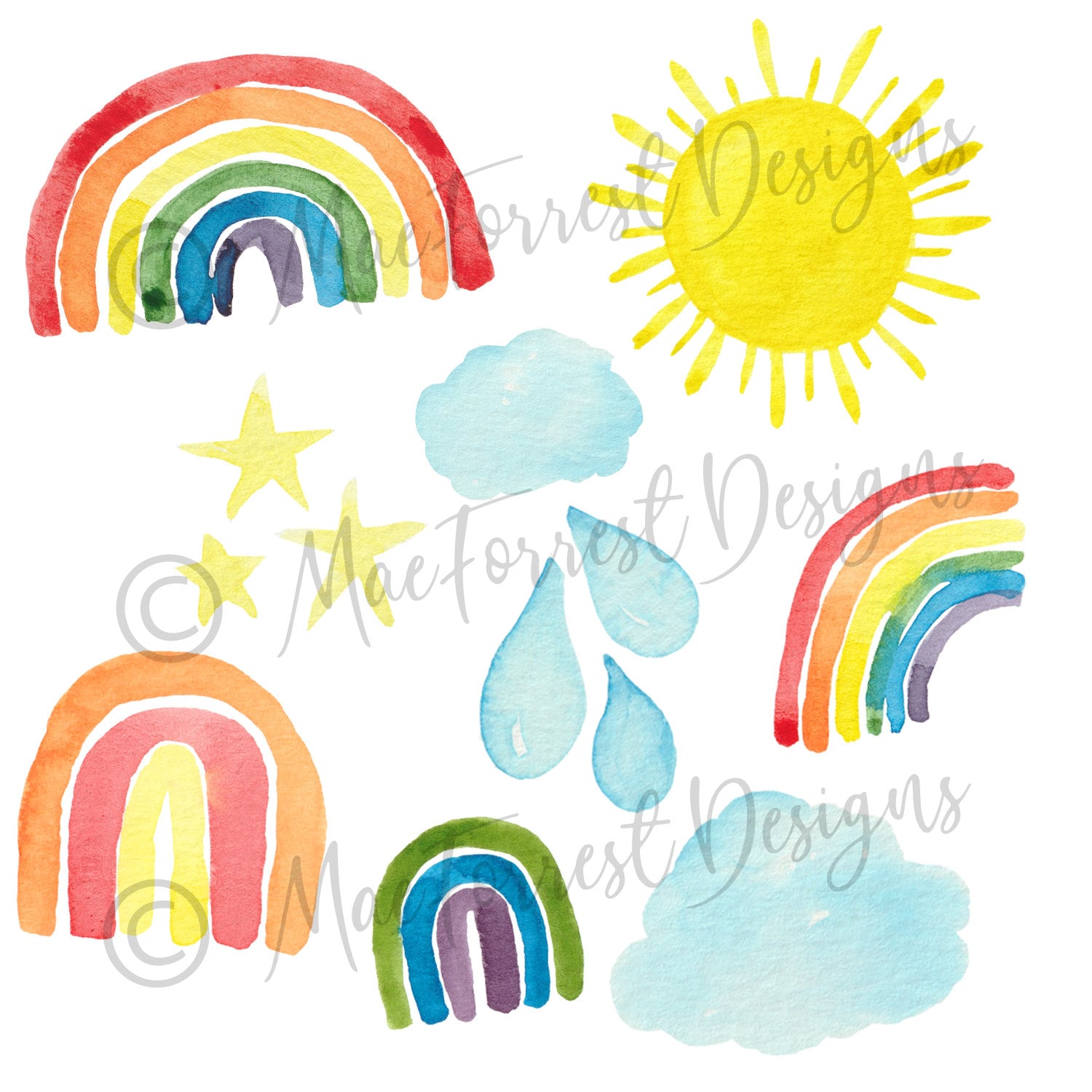 Rainbow Watercolor Clip Art - Colorful Weather Rainbow Graphic ...