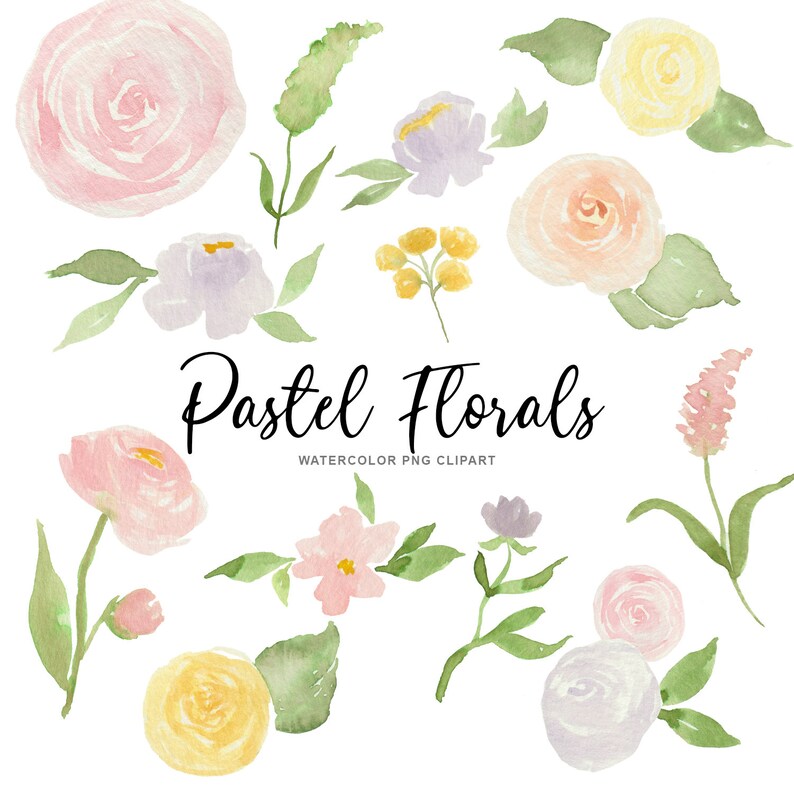 Pastel Watercolor Floral Clipart - Transparent Spring Flower Graphics ...