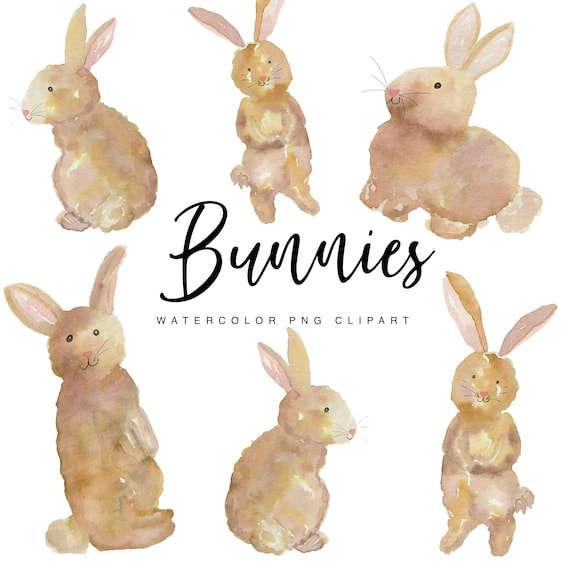 Watercolor Bunny Clipart Transparent PNG Easter Graphics | Etsy