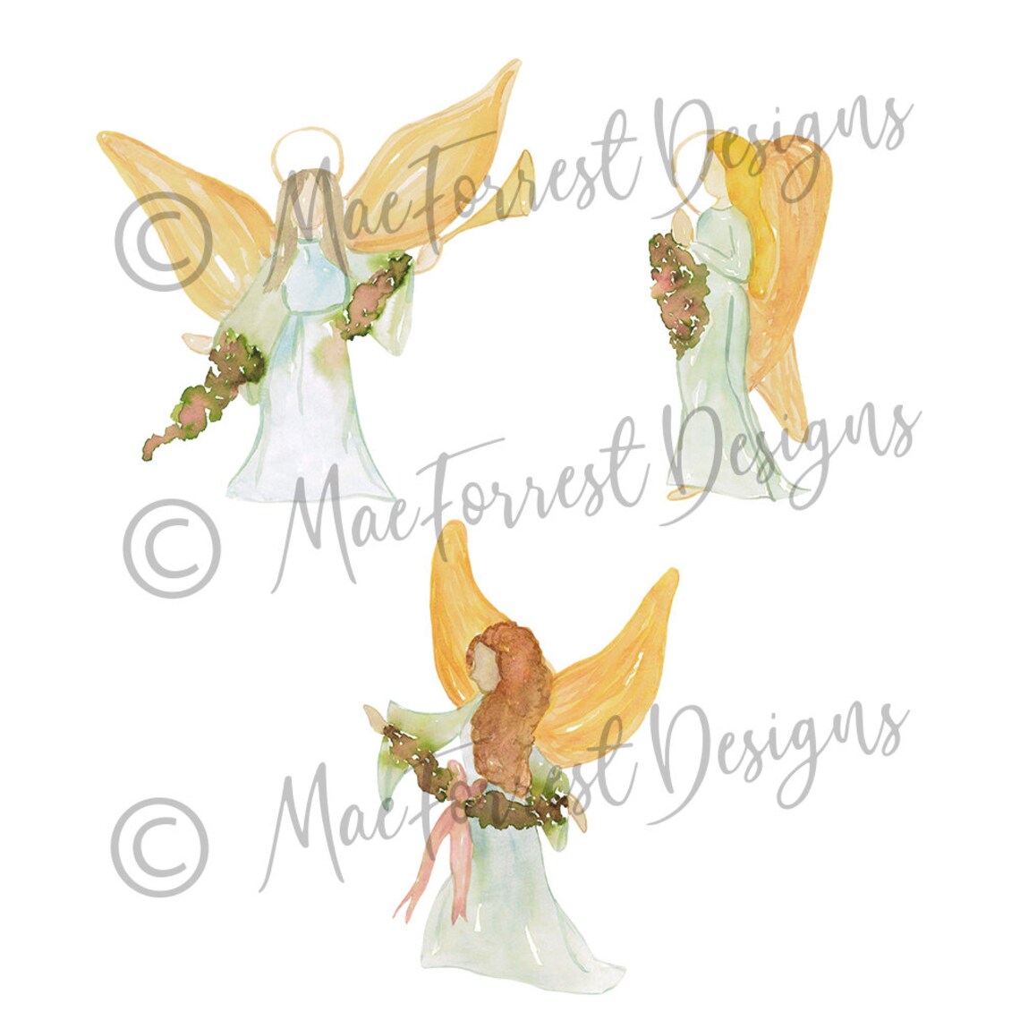 Watercolor Angel Clip Art - Digital Download Transparent PNG Christmas ...