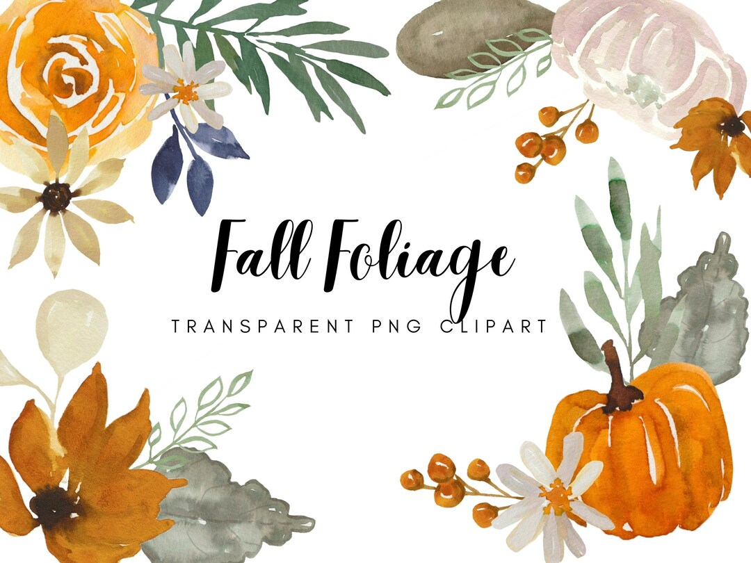 Watercolor Pumpkin and Fall Foliage Clip Art - Digital Download ...