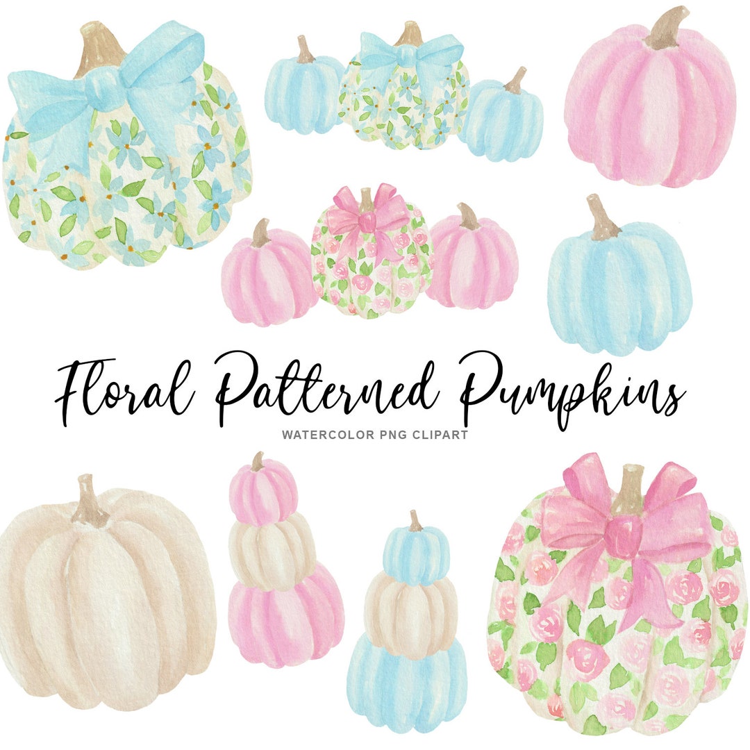Watercolor Floral Patterned Pumpkin Clip Art - Transparent Fall Floral ...