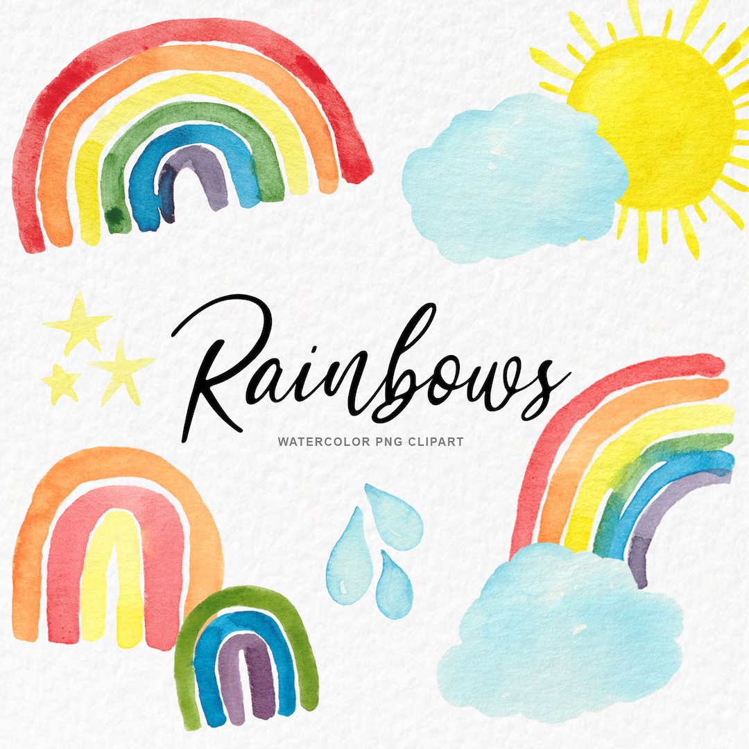 Rainbow Watercolor Clip Art - Colorful Weather Rainbow Graphic ...