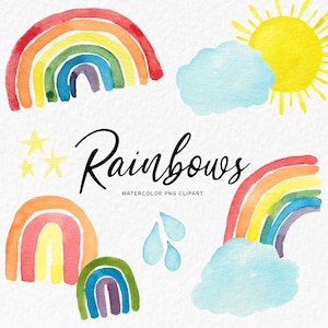 Rainbow Watercolor Clip Art - Colorful Weather Rainbow Graphic ...