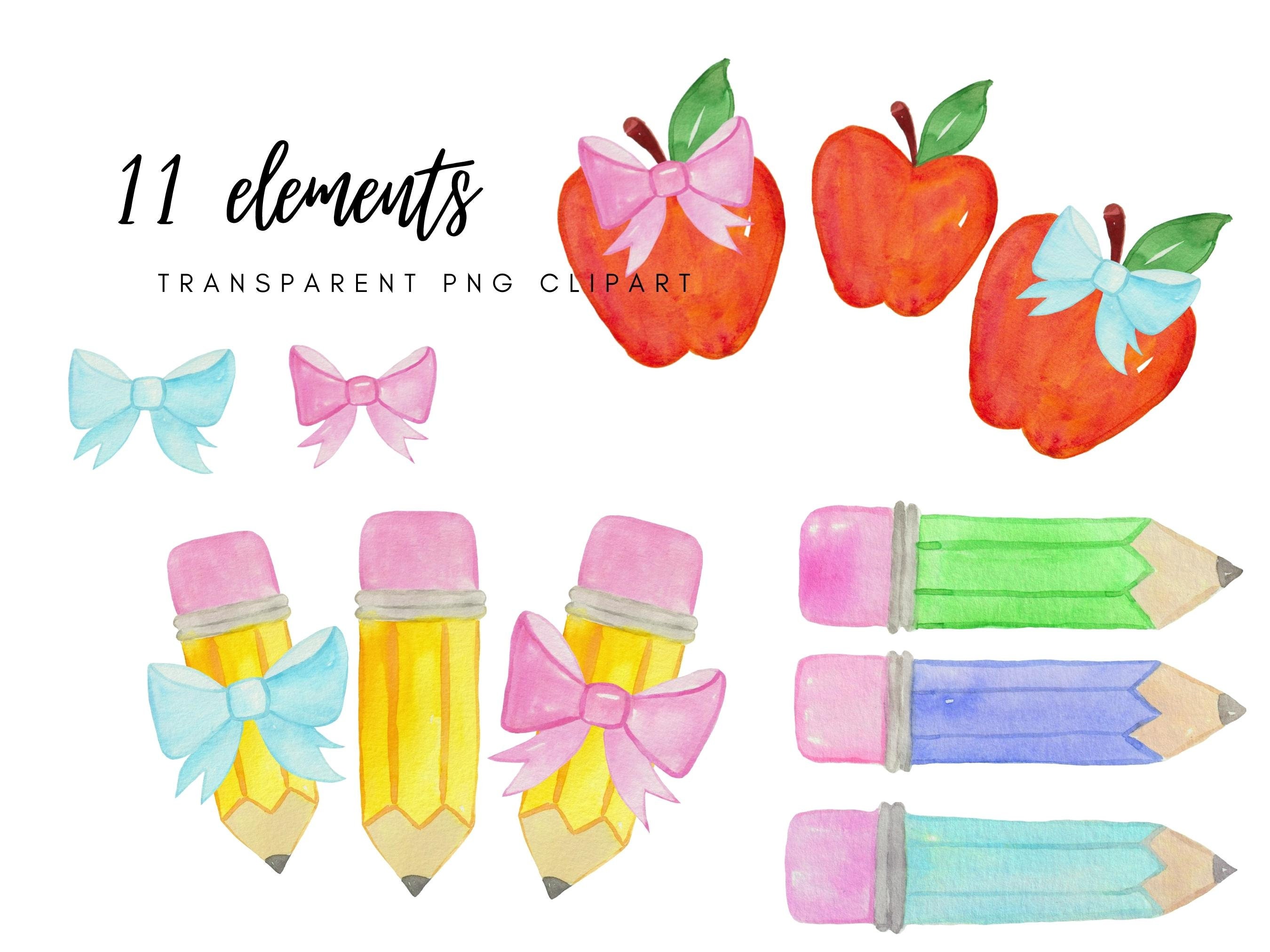 Watercolor School Pencils & Apples Clip Art - Digital Download ...