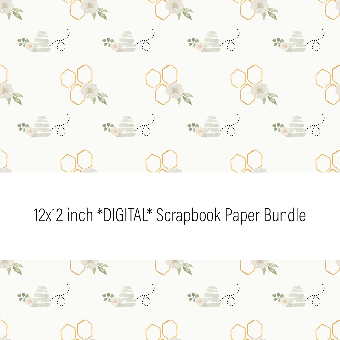 Watercolor Bee Hive Floral Greenery Digital Paper - Decorative ...