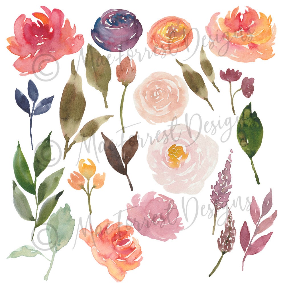 Fall Floral Flowers Watercolor PNG Clip Art Bundle Flower - Etsy
