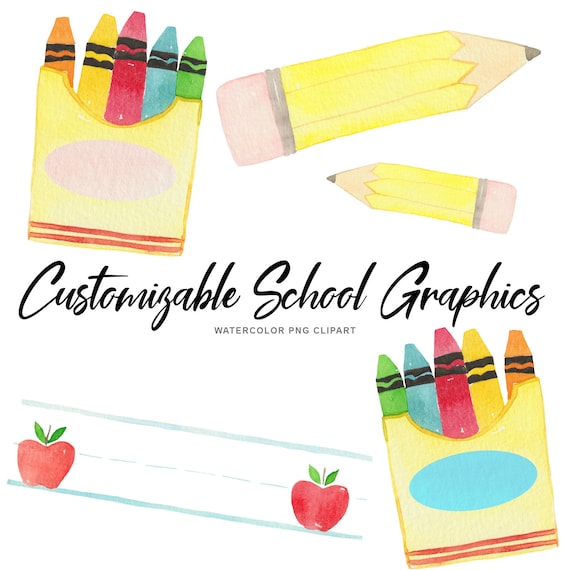 Customizable Back to School Watercolor Clipart Bundle School | Etsy