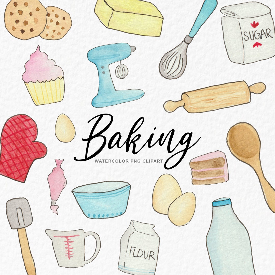 Baking Watercolor Clip Art - Baking Utensils Ingredients Graphics ...