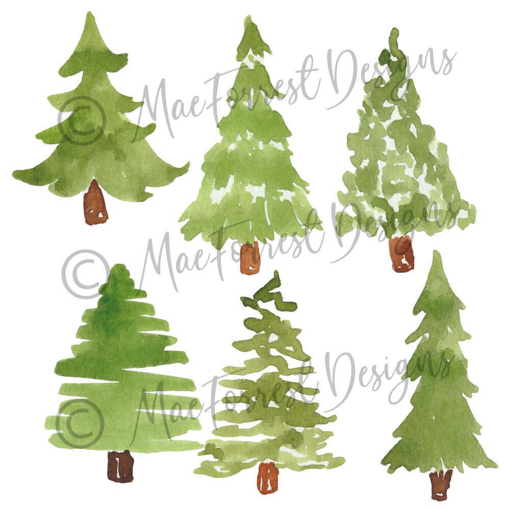Christmas Tree Watercolor Clipart Set - Christmas Graphics - Instant ...