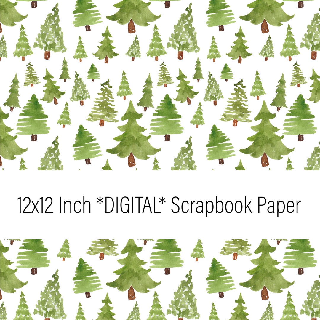 Christmas Tree Watercolor Scrapbook Sheet - Christmas Tree Digital ...