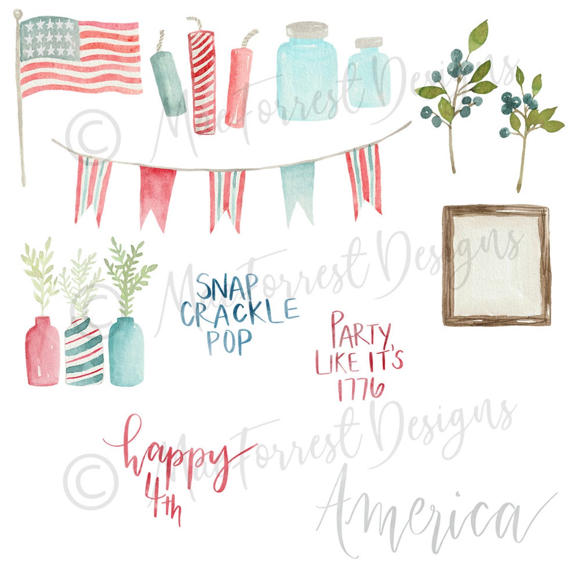 Watercolor 4th of July Independence Day Clip Art Transparent PNG ...
