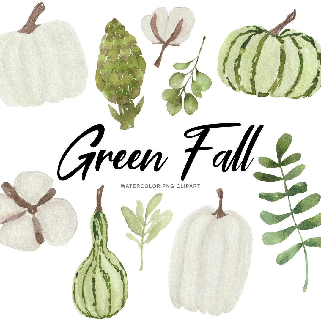 Watercolor Fall Pumpkin Gourd Clipart Bundle - Greenery Transparent ...