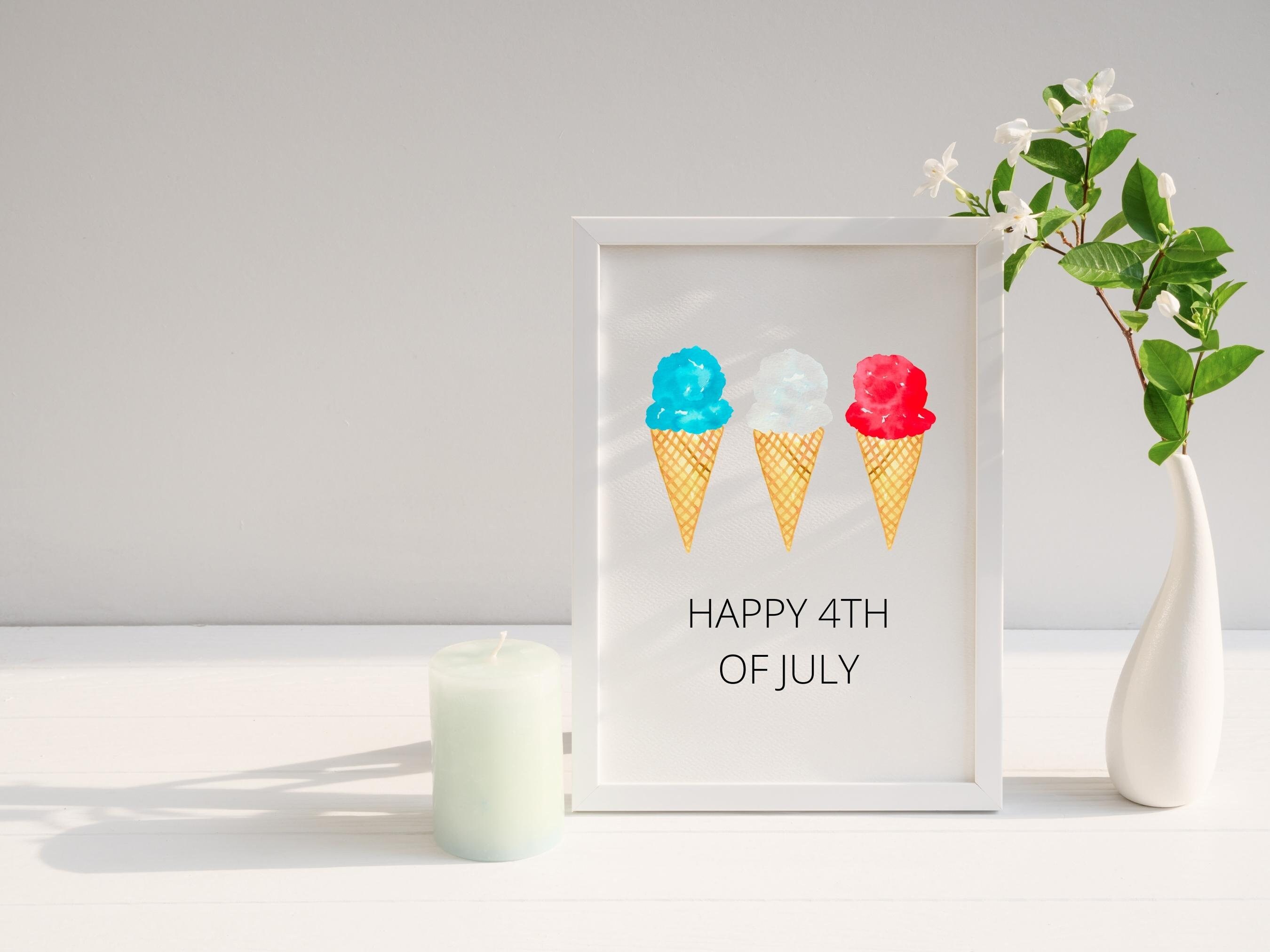Watercolor Patriotic 4th of July Ice Cream Cones - Transparent Summer ...