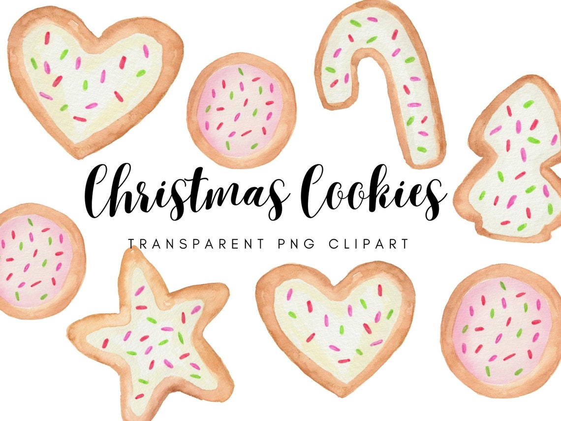 Watercolor Christmas Sugar Cookies Clipart - Sprinkle Cookie Dessert ...