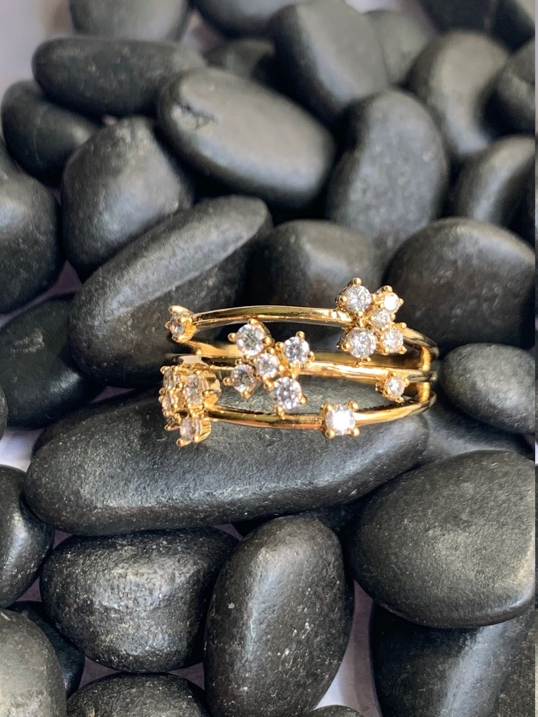 3 Hoop Sterling Silver Gold Ring. Size 7 - Etsy