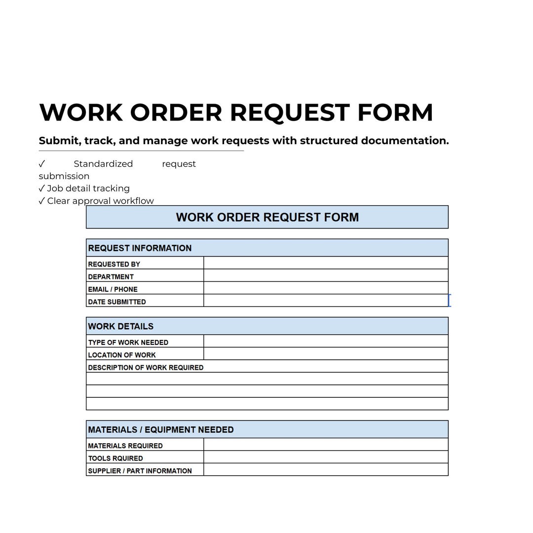 Work Order Request Form Template Simple Job Request and Work Tracking ...