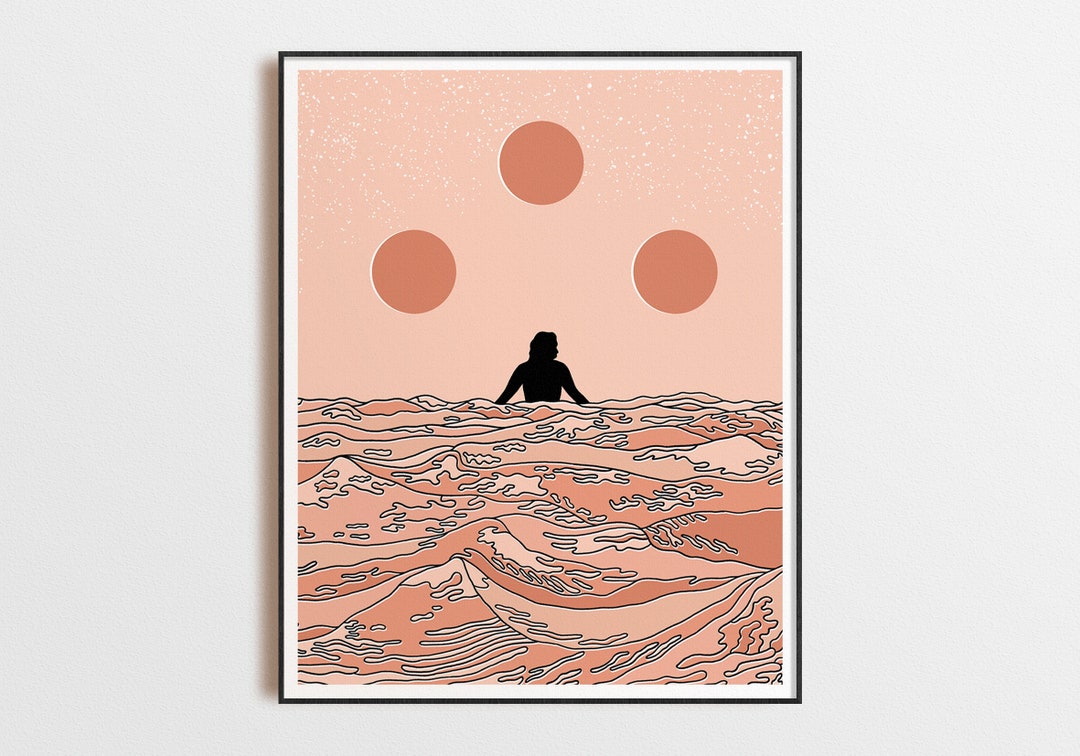 Surfing Under Three Moons - Art Print - Etsy