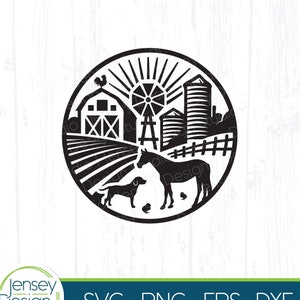 Farm Animals Svg, Horse Dog Barn Scene Round Circle Frame, Farmhouse ...