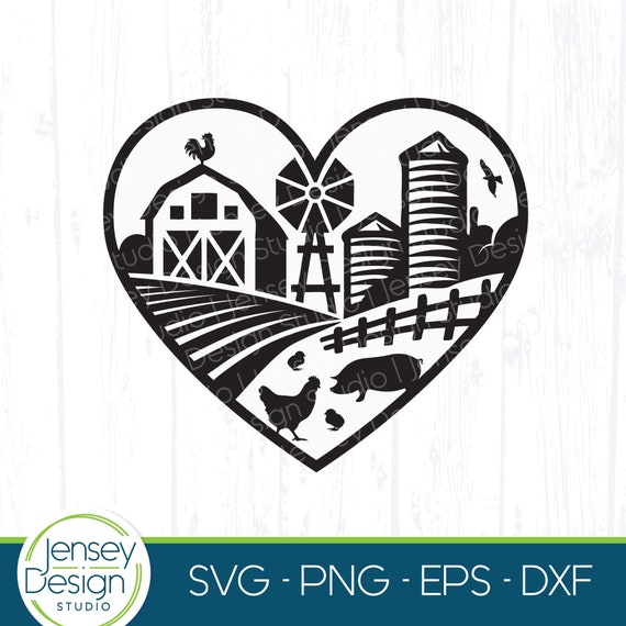 Farm Scene Svg Barn Animals in Heart Frame Pig Chicken | Etsy