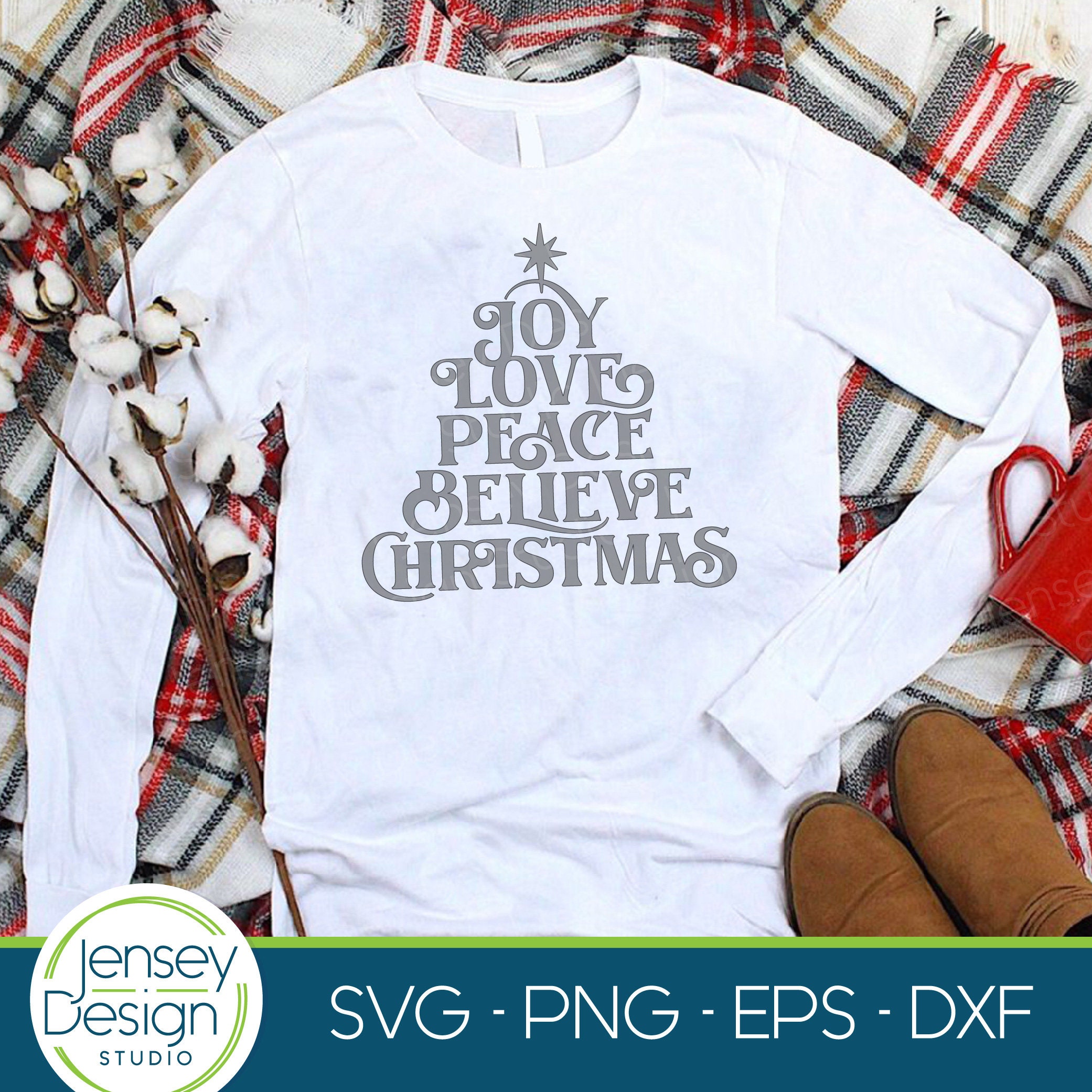 Christian Christmas Svg, Tree of Joy, Love, Peace, Believe Svg for ...