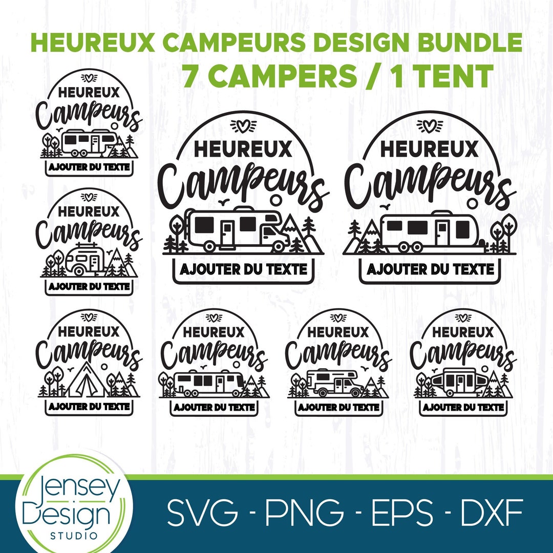 Heureux Campeurs Happy Campers SVG Bundle, Motorhome Cut File Designs ...