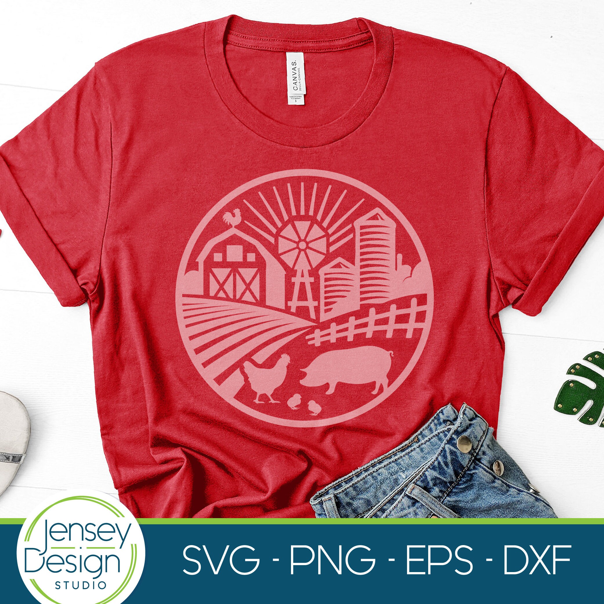 Farm Scene Svg, Barn Animals Round Circle Frame, Pig Chicken Farmhouse ...