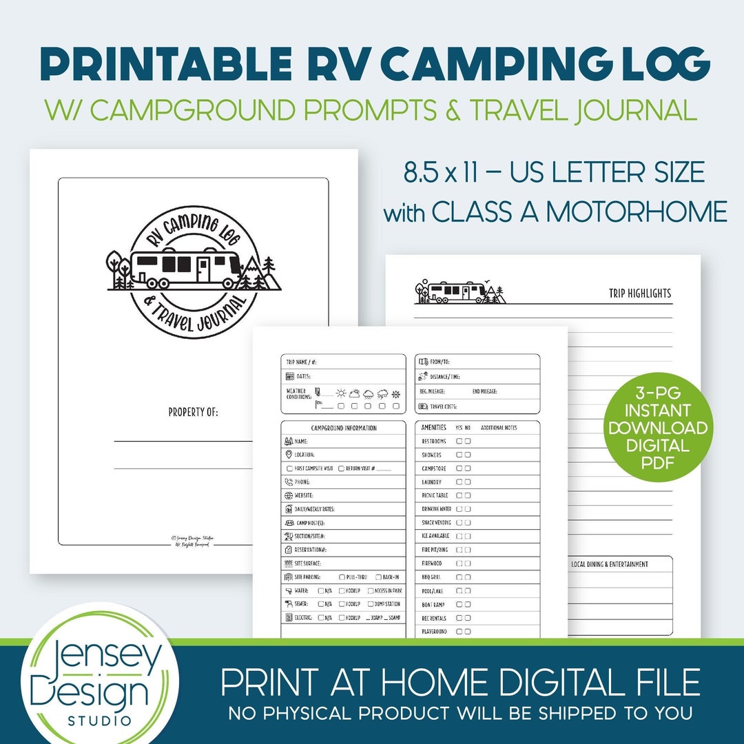 Class A Motorhome Camping Journal, Campground Log, RV Travel Planner ...