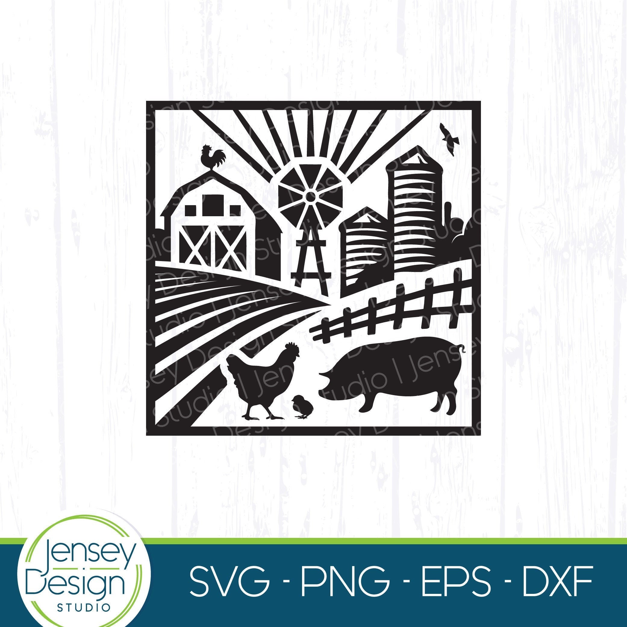 Farm Scene Svg Barn Animals Square Frame 4H Pig Chicken - Etsy