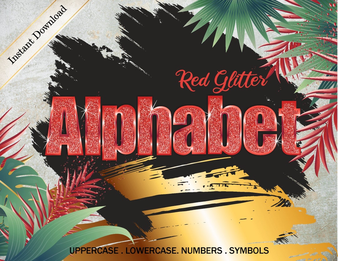 Red Glitter Alphabet Clipart, Red Sparkling Digital Letters Numbers and ...