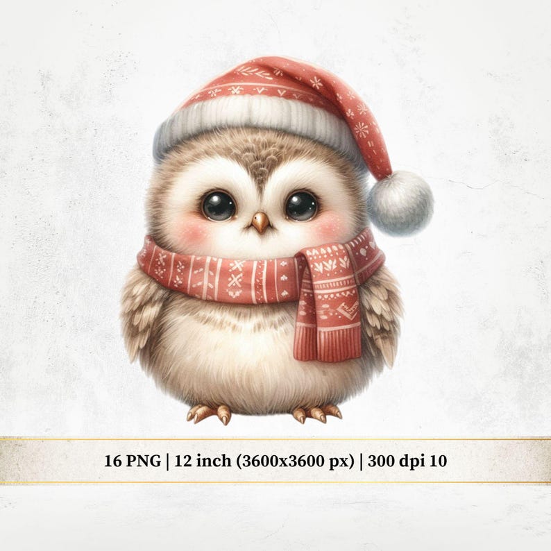 Watercolor Christmas Baby Owl Clipart: Cozy Christmas PNG (digital ...