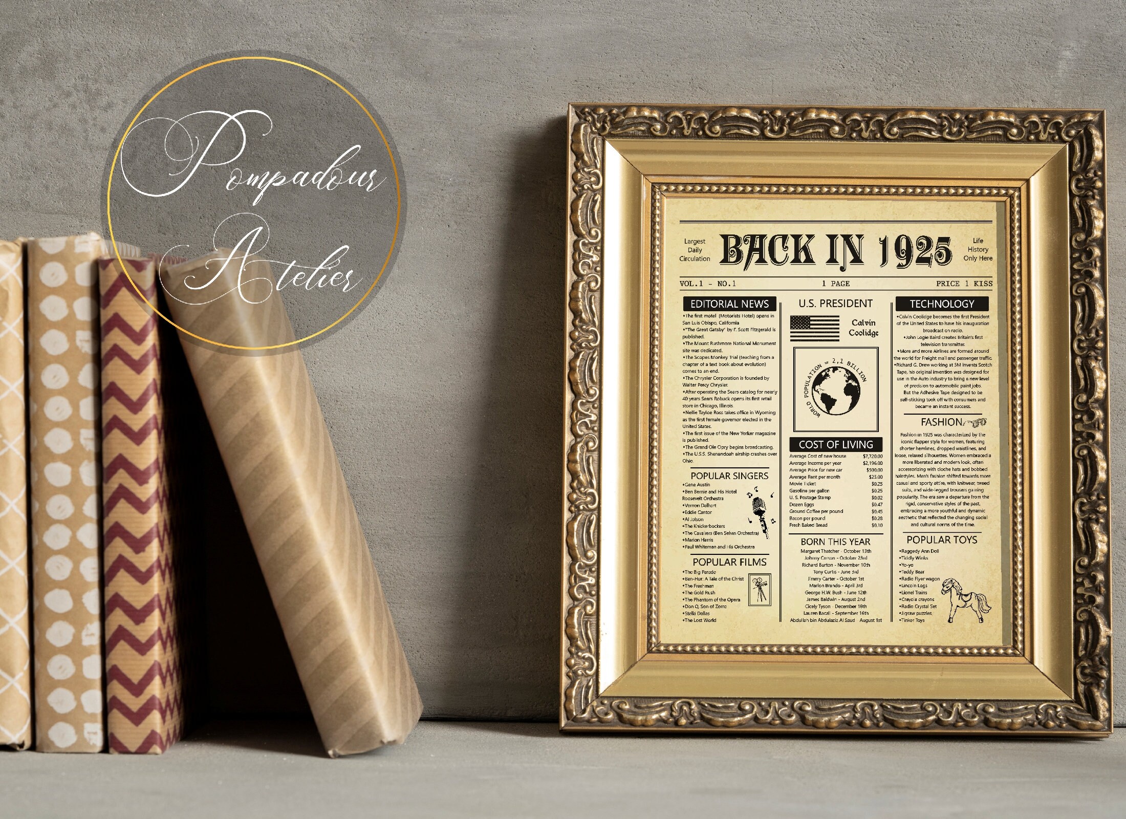 1925 Birthday Newspaper Poster: Printable Flashback Sign (digital ...
